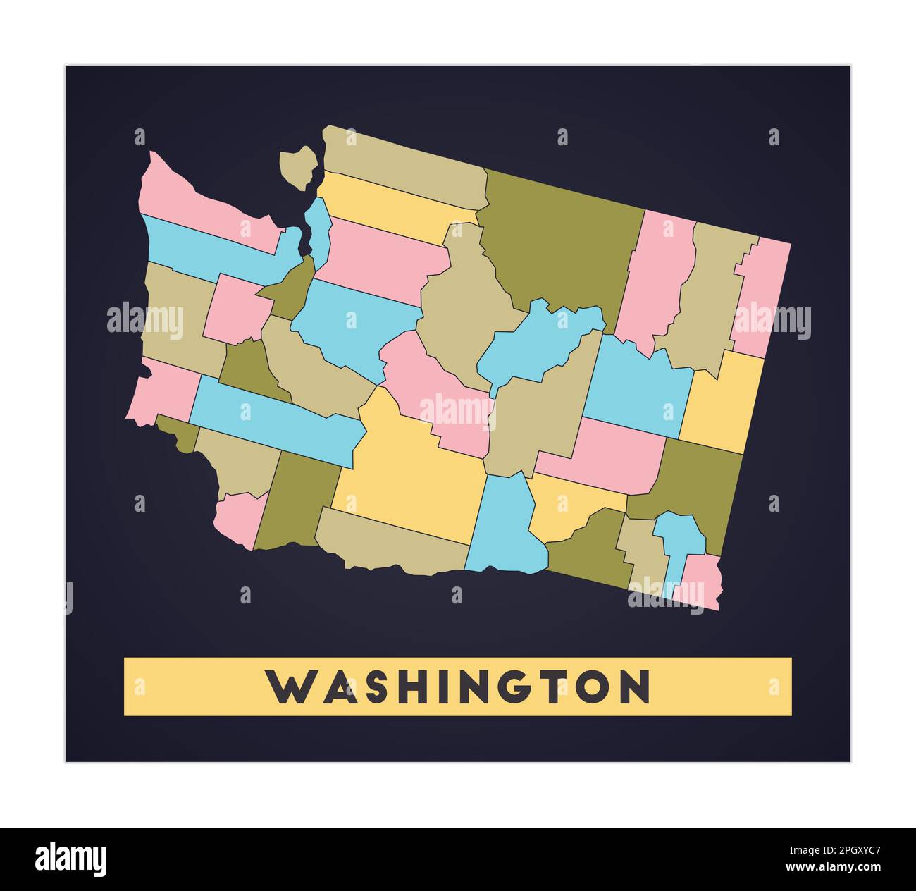 Washington map. US state poster with regions. Shape of Washington with ...