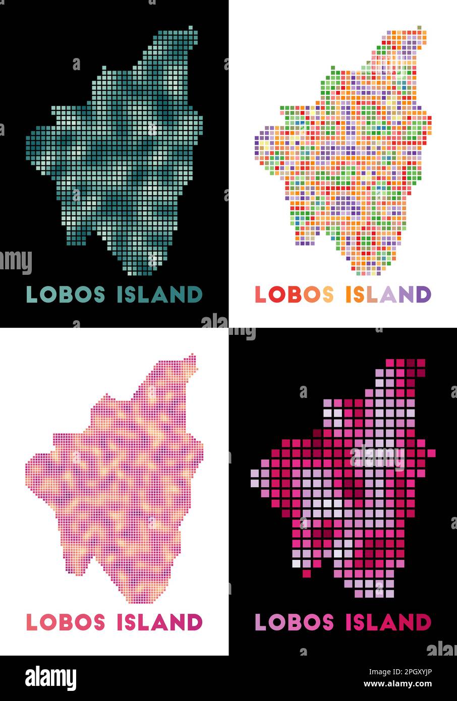 Lobos Island map. Collection of maps of Lobos Island in dotted style ...
