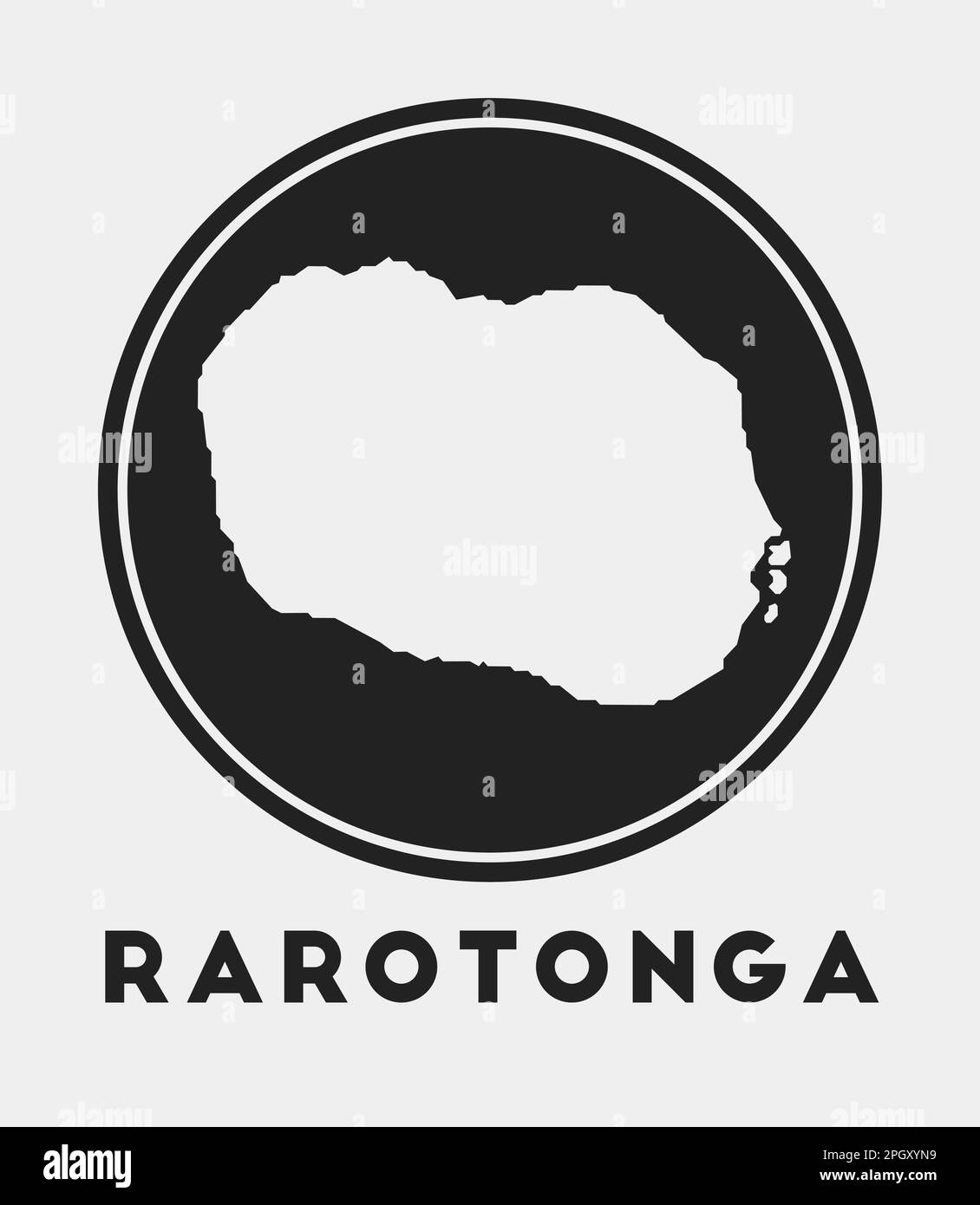 Rarotonga icon. Round logo with island map and title. Stylish Rarotonga ...