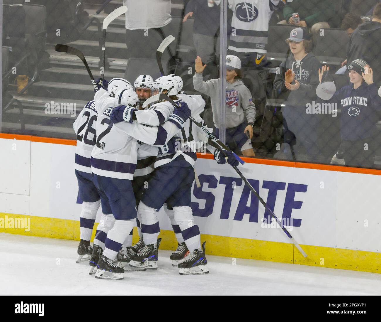 Penn State players celebrate after scoring a goal against Michigan Tech ...