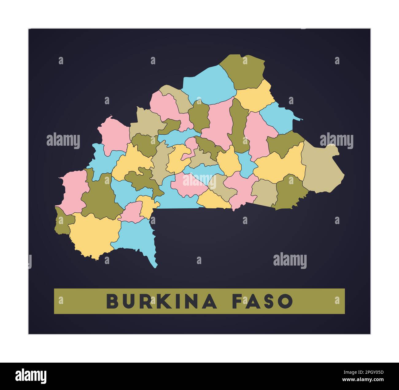 Burkina Faso map. Country poster with regions. Shape of Burkina Faso ...