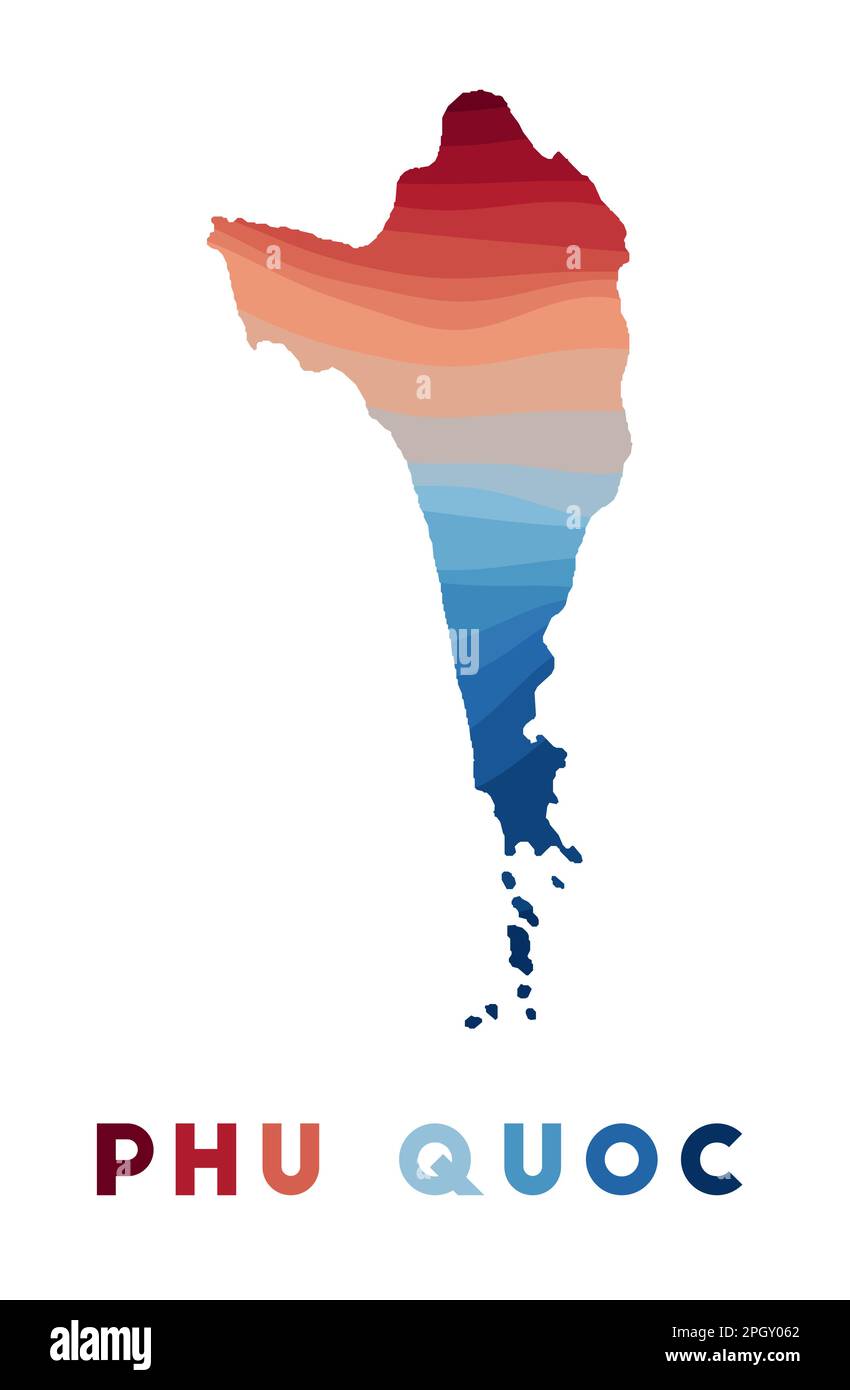 Phu Quoc map. Map of the island with beautiful geometric waves in red ...