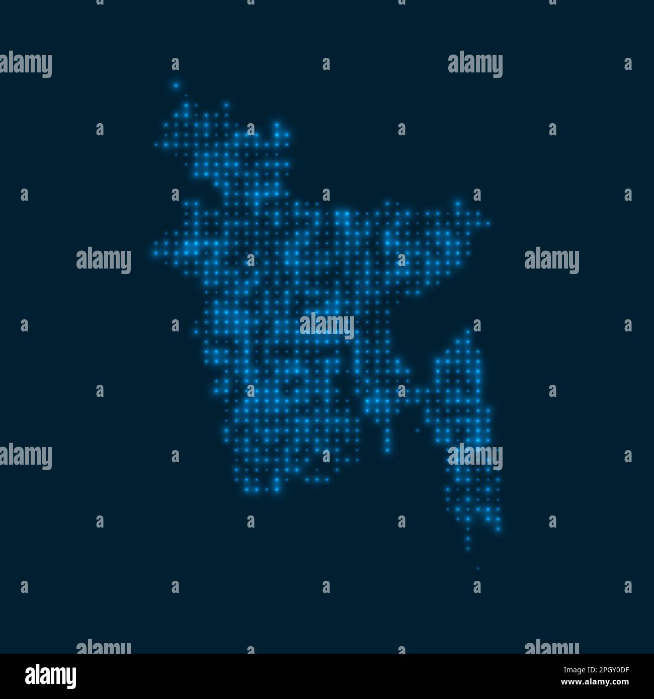 Bangladesh dotted glowing map. Shape of the country with blue bright ...