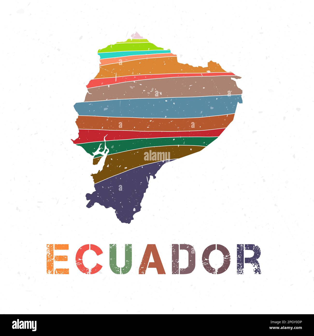 Ecuador map design. Shape of the country with beautiful geometric waves and grunge texture ...