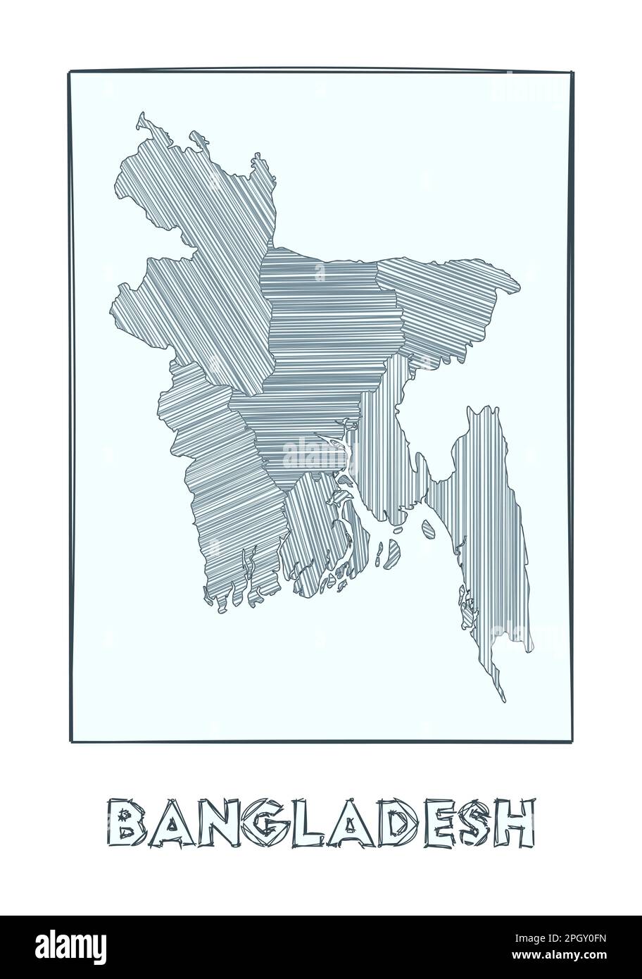 Sketch map of Bangladesh. Grayscale hand-drawn map of the country ...