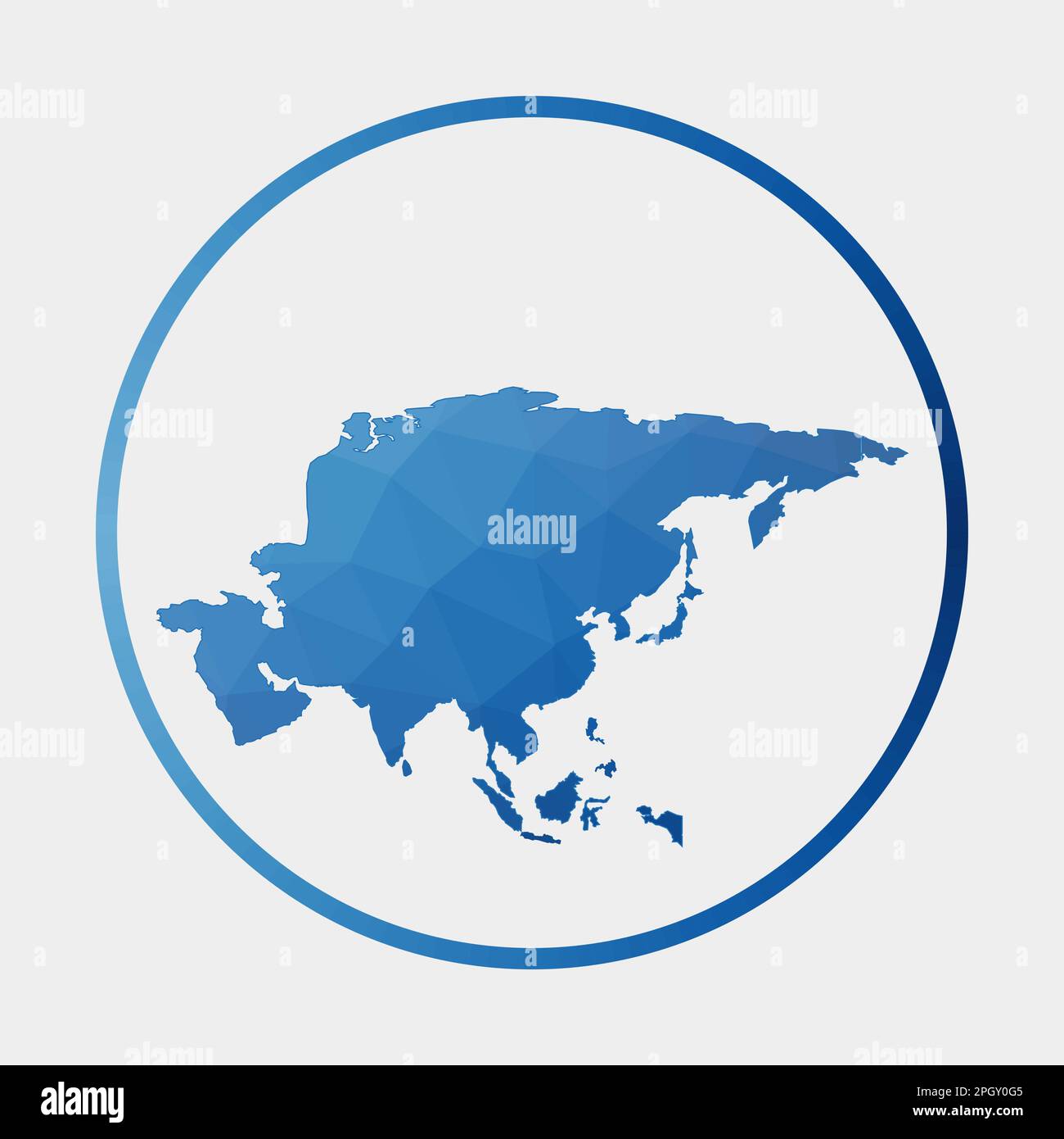 Asia icon. Polygonal map of the continent in gradient ring. Round low ...