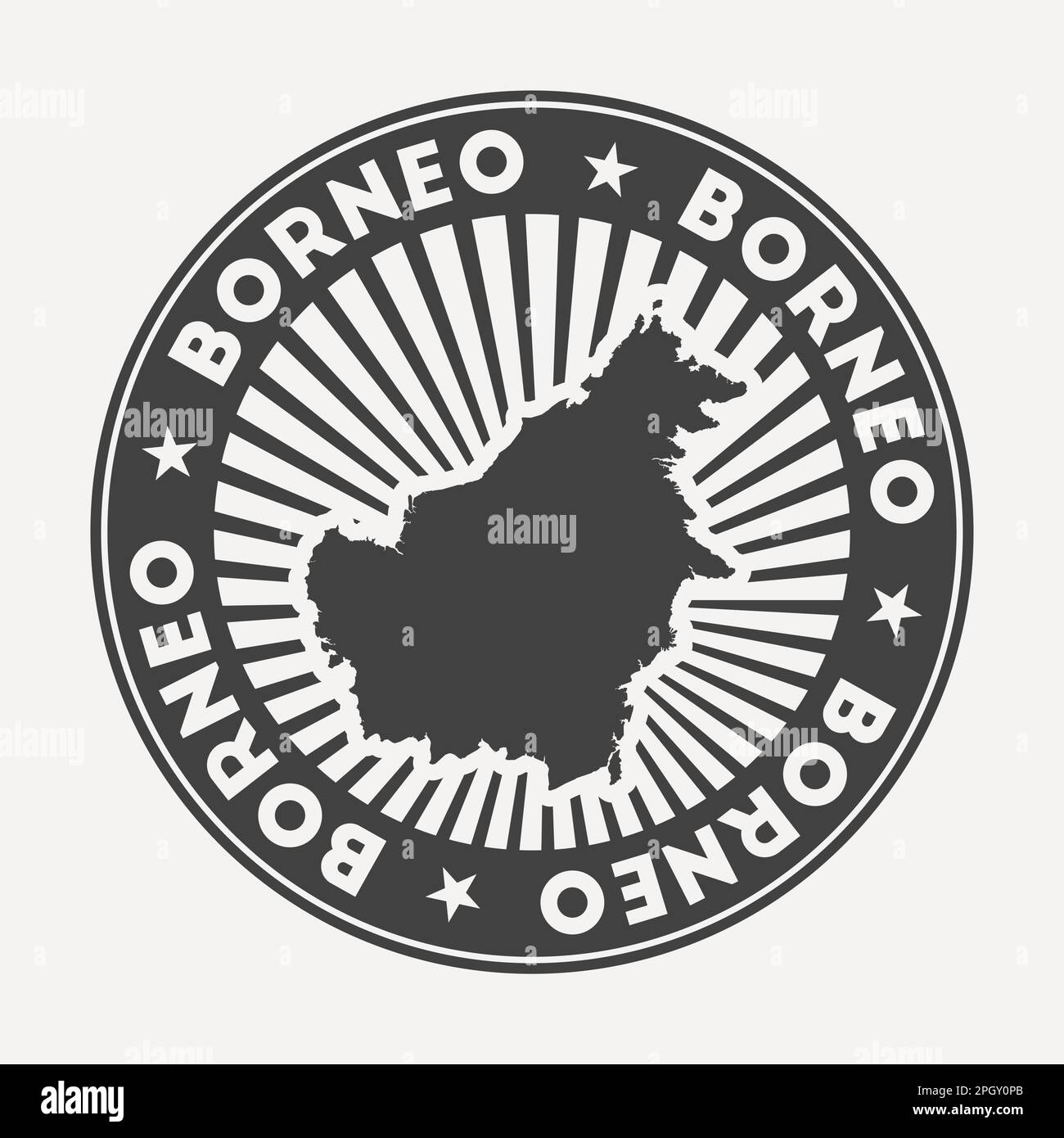 Borneo round logo. Vintage travel badge with the circular name and map ...