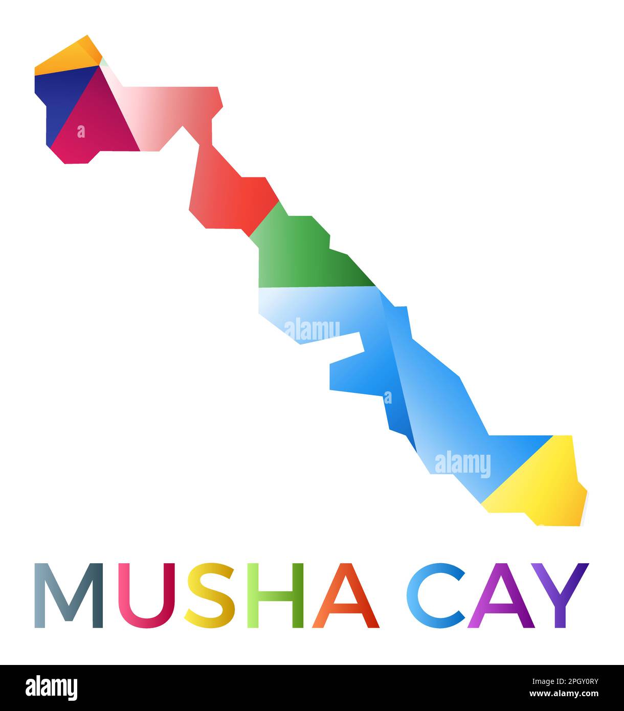 Bright colored Musha Cay shape. Multicolor geometric style island logo ...