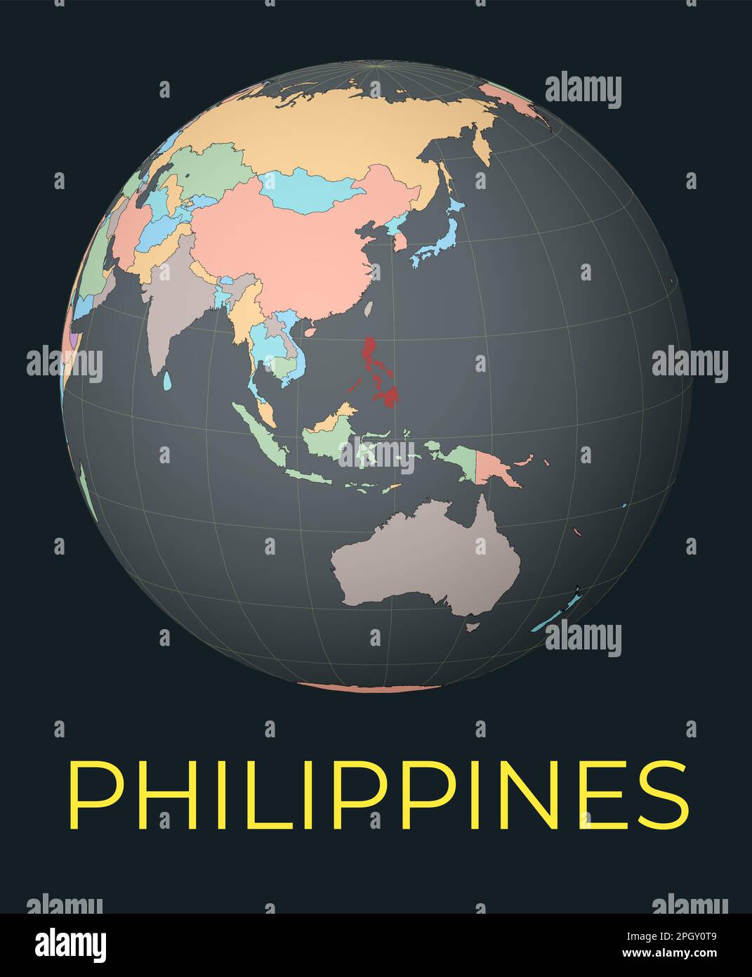 World map centered on the Philippines. Red country highlighted ...