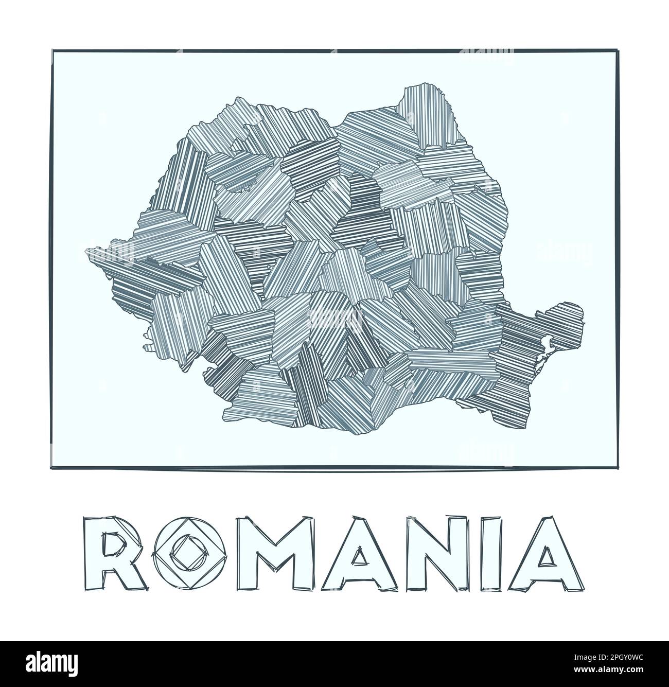 Sketch map of Romania. Grayscale hand drawn map of the country. Filled ...