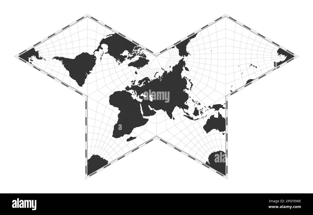 Vector world map. Gnomonic butterfly projection. Plain world ...