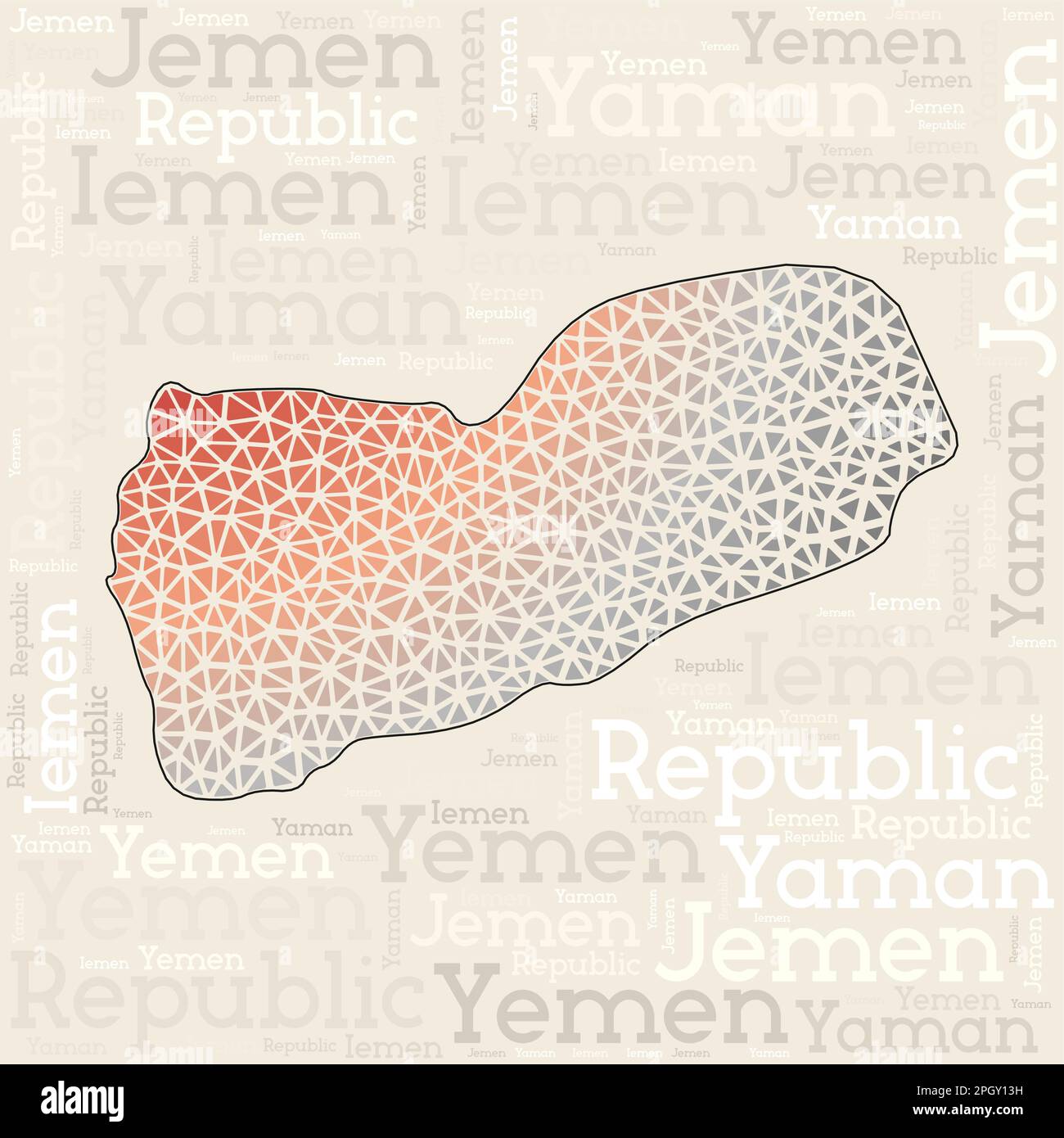 Yemen map design. Country names in different languages and map shape ...