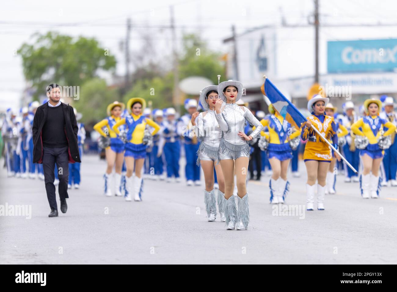 Valle Hermoso, Tamaulipas, Mexico - March 18, 2023: City Anniversary Parade, Cheerleaders from ...