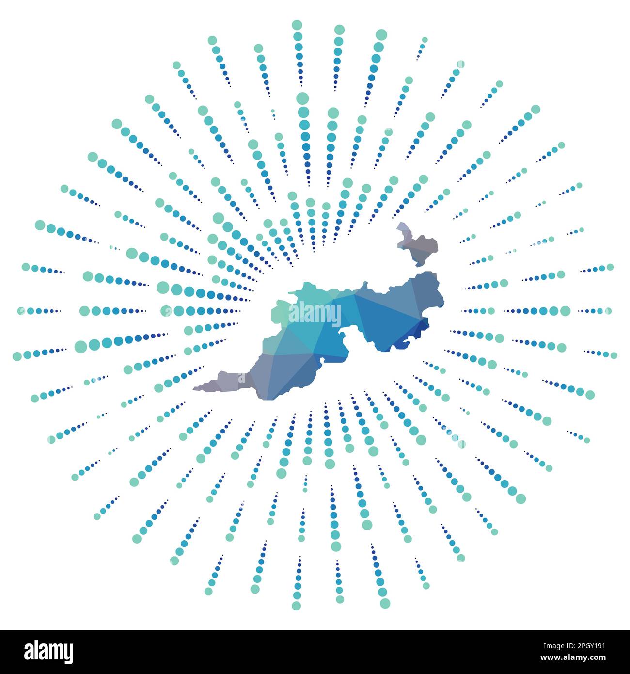 Shape of Guana Island, polygonal sunburst. Map of the island with ...