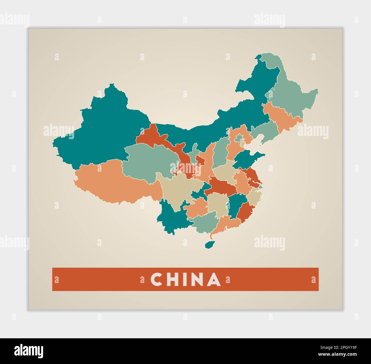 China poster. Map of the country with colorful regions. Shape of China ...