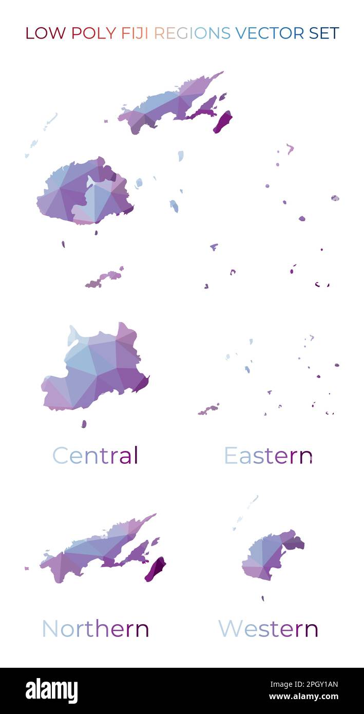 Fijian low poly regions. Polygonal map of Fiji with regions. Geometric ...