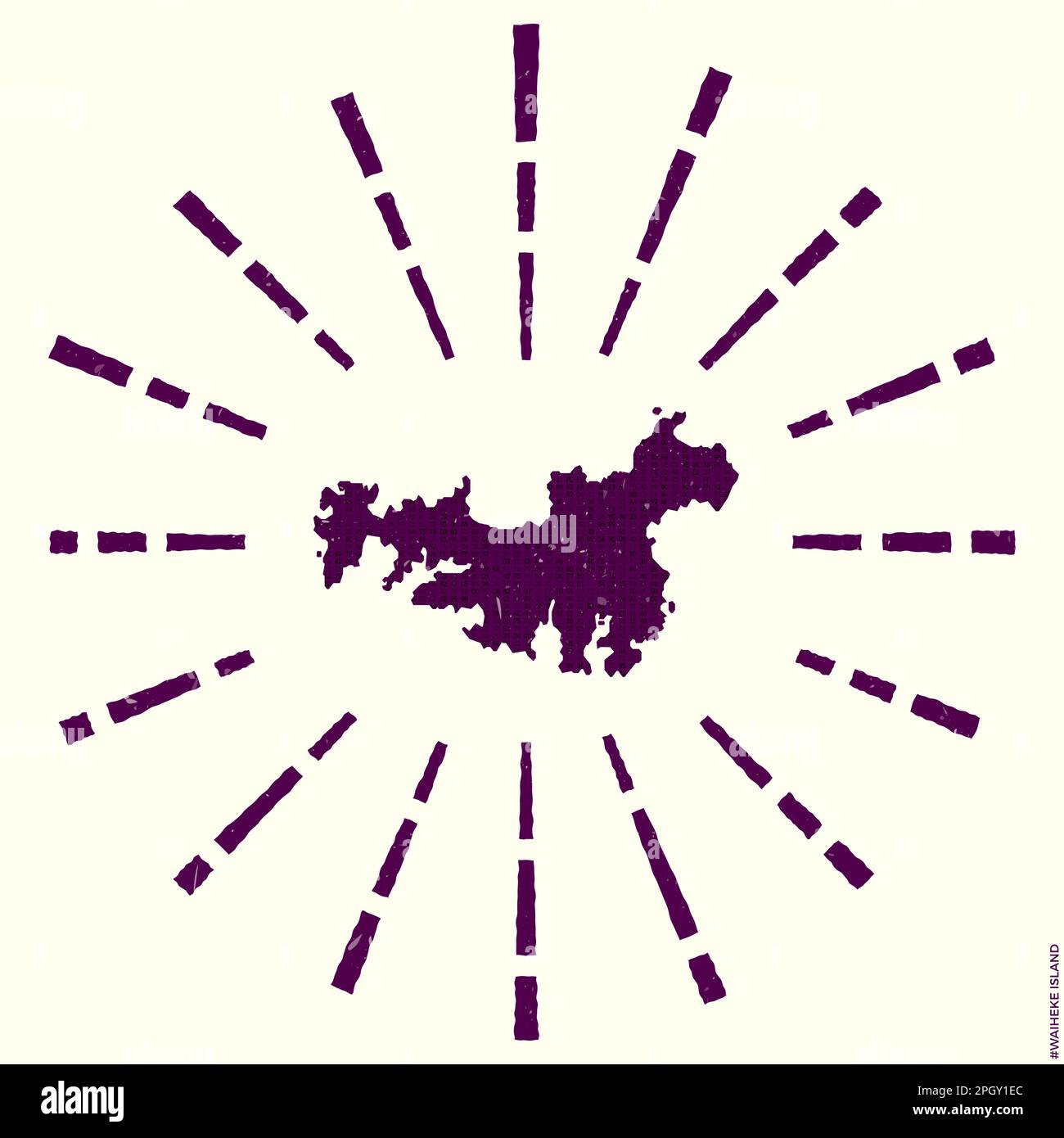Waiheke Island Logo. Grunge sunburst poster with border map. Shape of ...