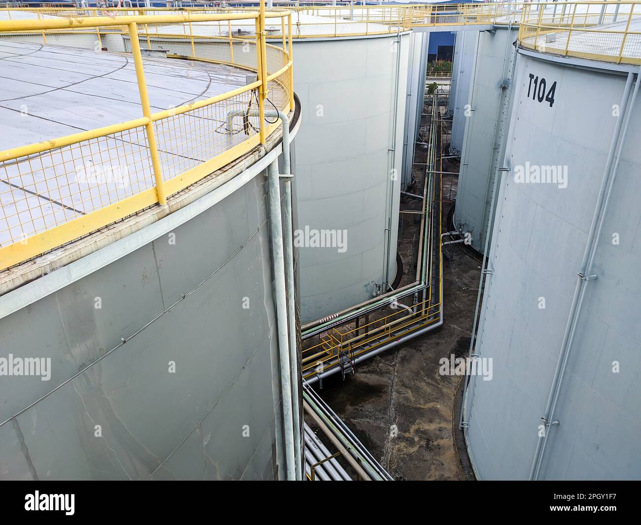 The top of the pipe line and storage tank for cooking oil and crude ...