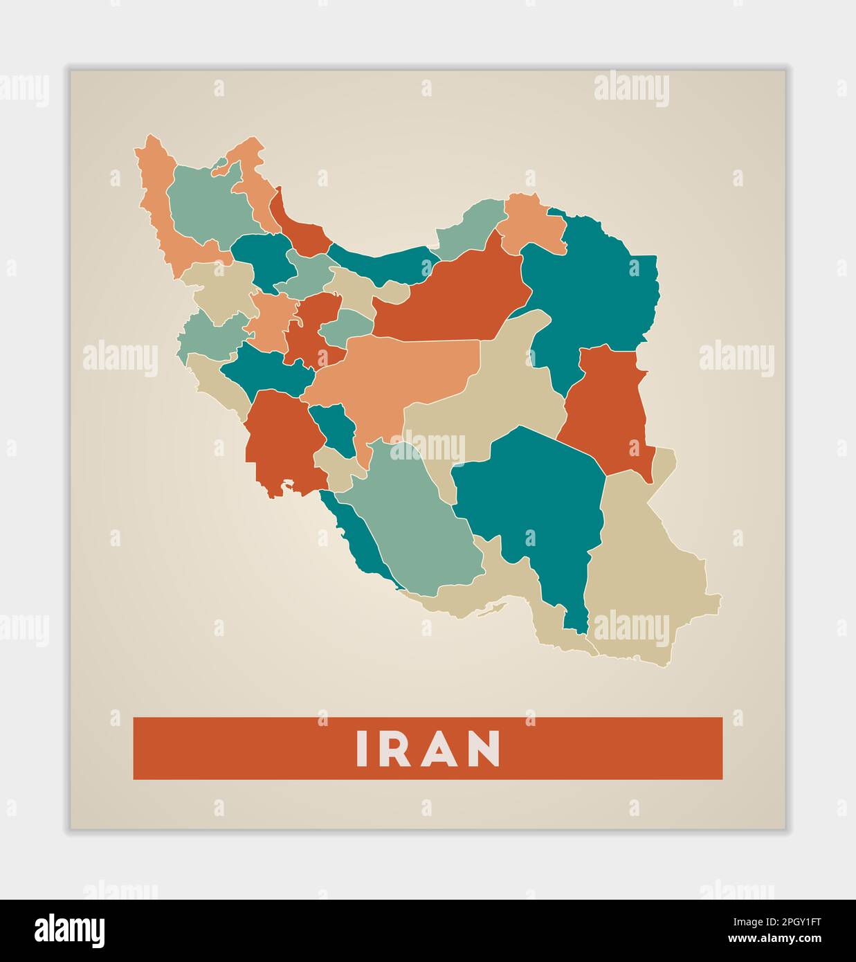Iran poster. Map of the country with colorful regions. Shape of Iran ...