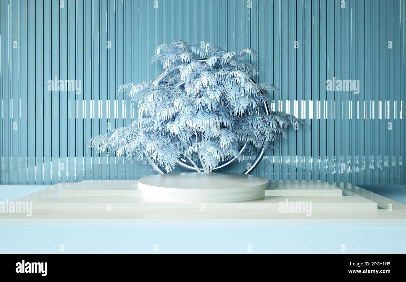 Blue and pink metal exhibition platform stand with marble glass and ...