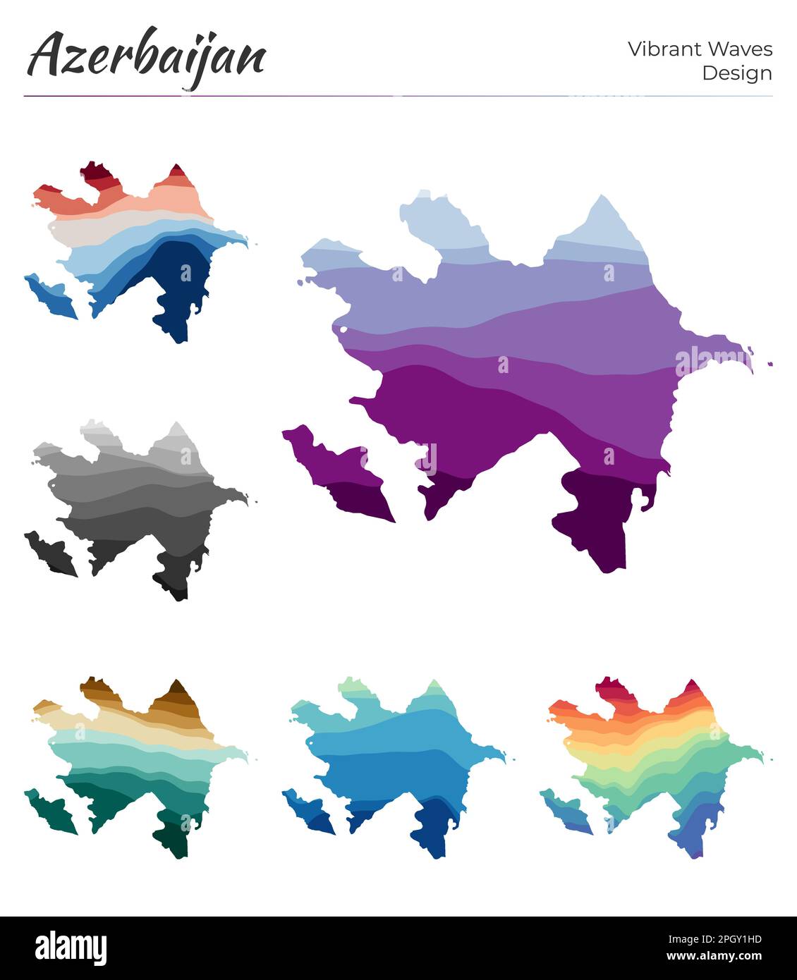 Set of vector maps of Azerbaijan. Vibrant waves design. Bright map of ...