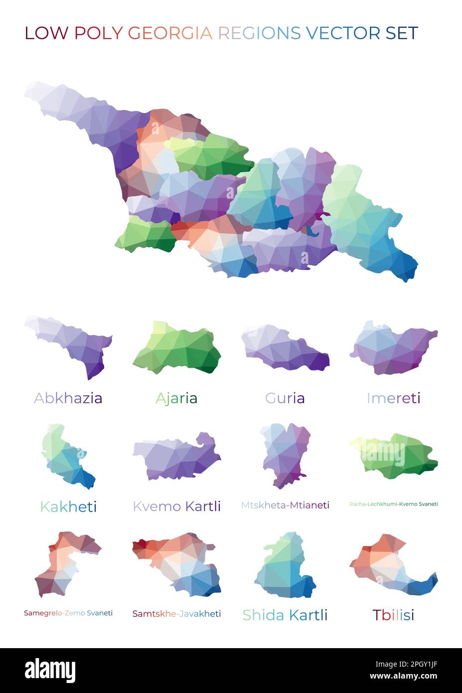 Georgian low poly regions. Polygonal map of Georgia with regions. Geometric maps for your design ...