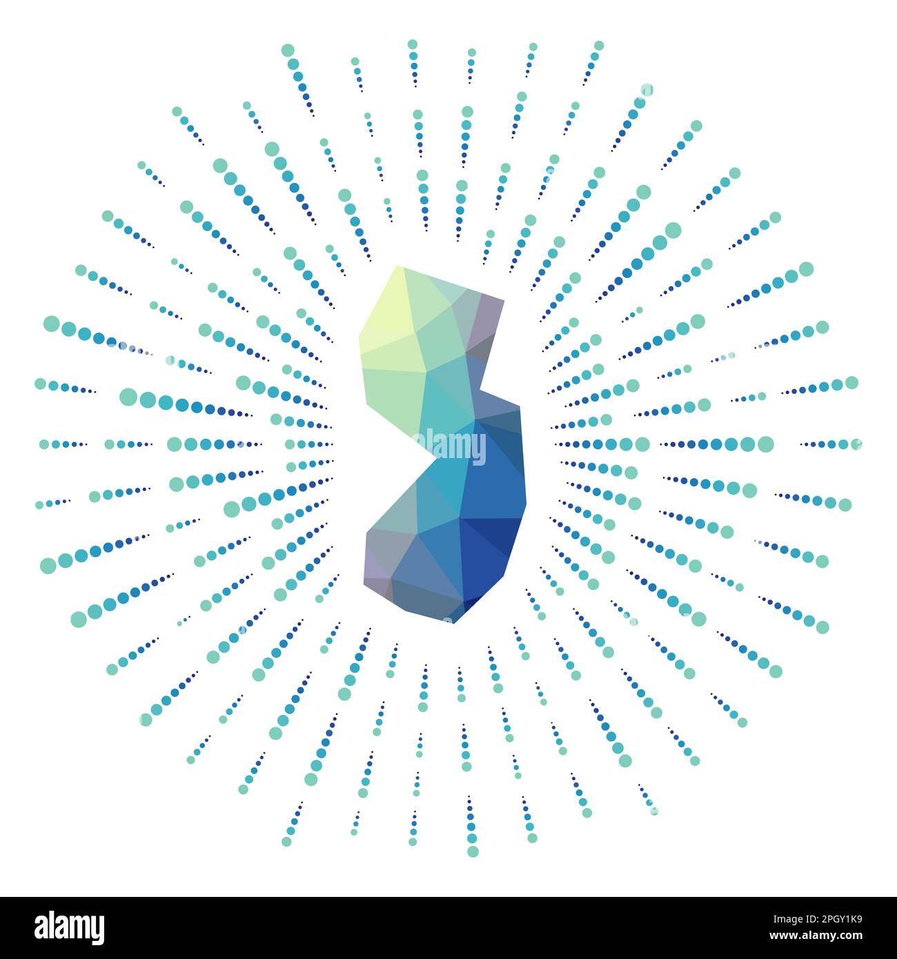 Shape of New Jersey, polygonal sunburst. Map of the US state with ...
