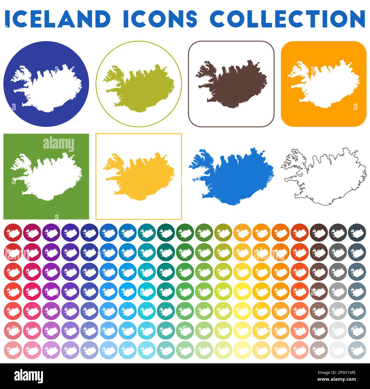 Iceland icons collection. Bright colorful trendy map icons. Modern ...