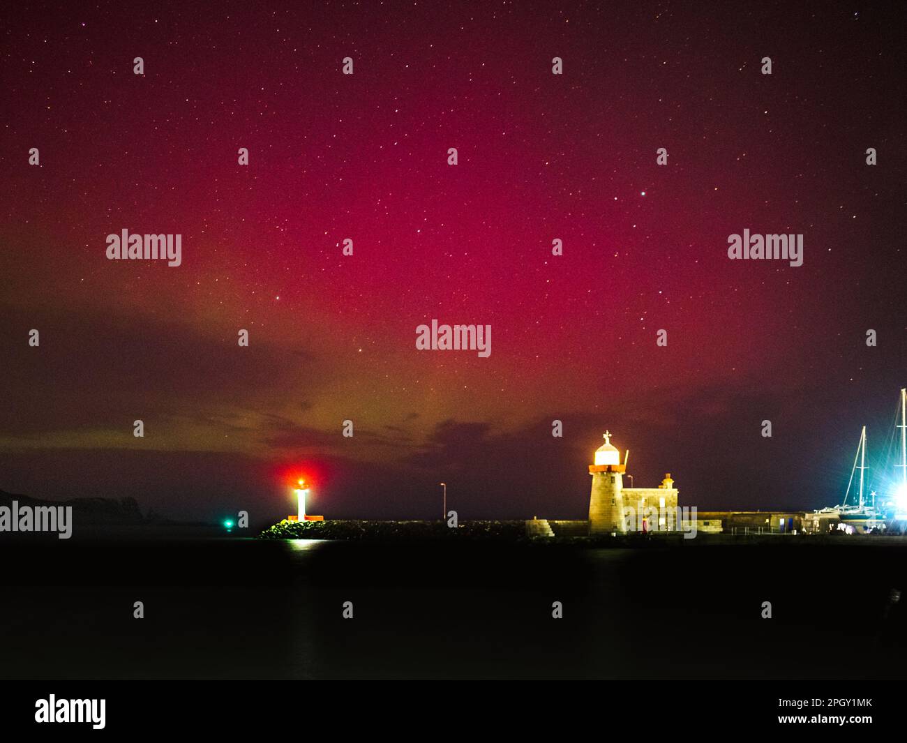 Red wavelengths of a G3 geomagnetic storm aurora above Howth Lighthouse ...