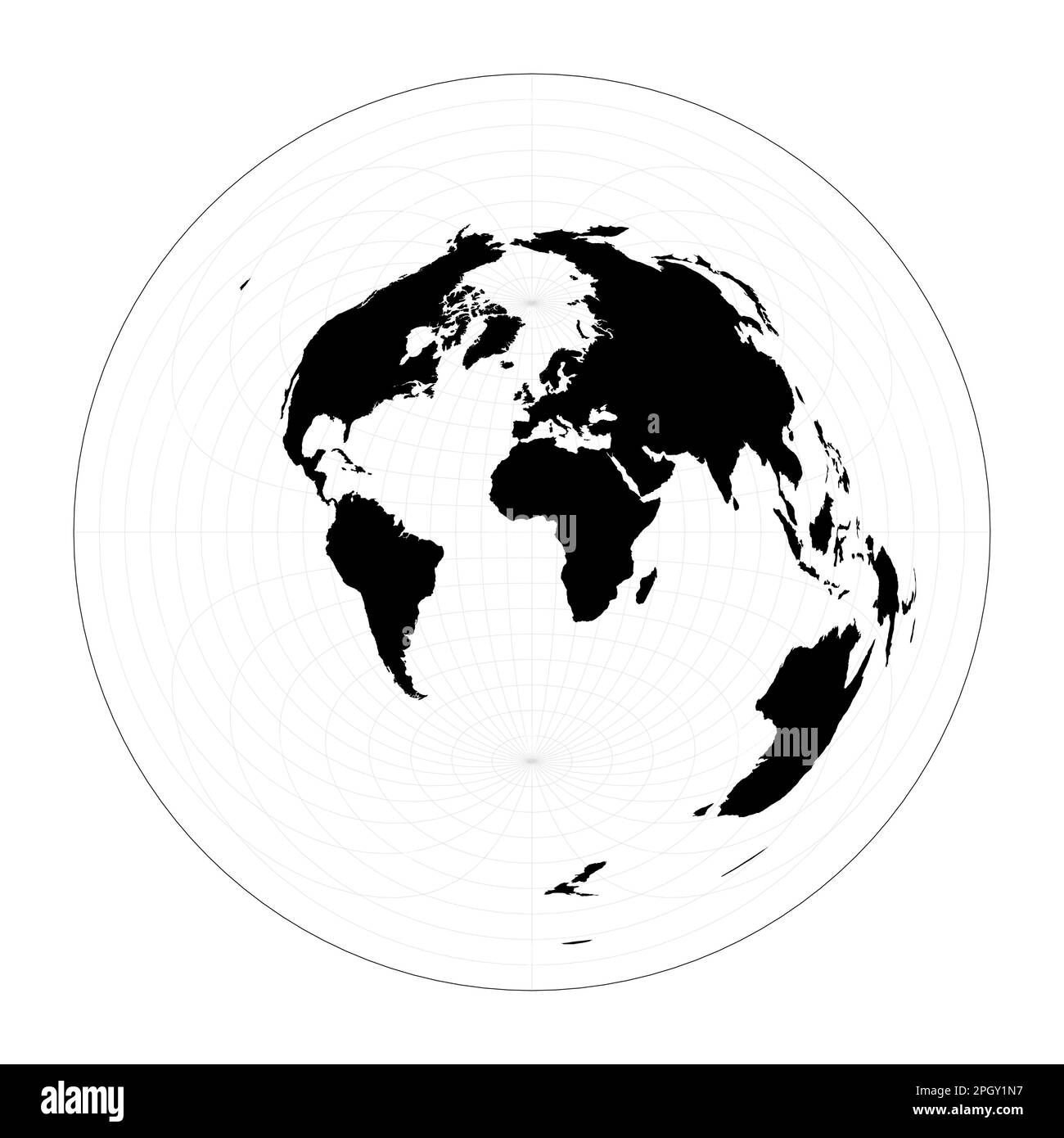 World shape. Azimuthal equidistant projection. Plane world geographical ...