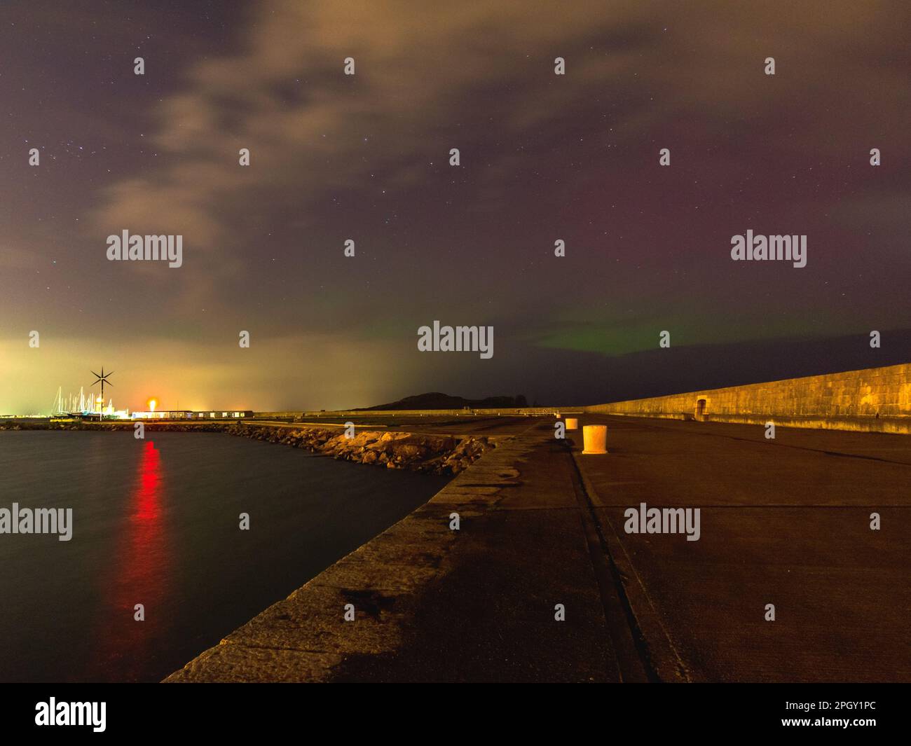 The aurora borealis visible at Howth Harbour as a result of a G3 ...