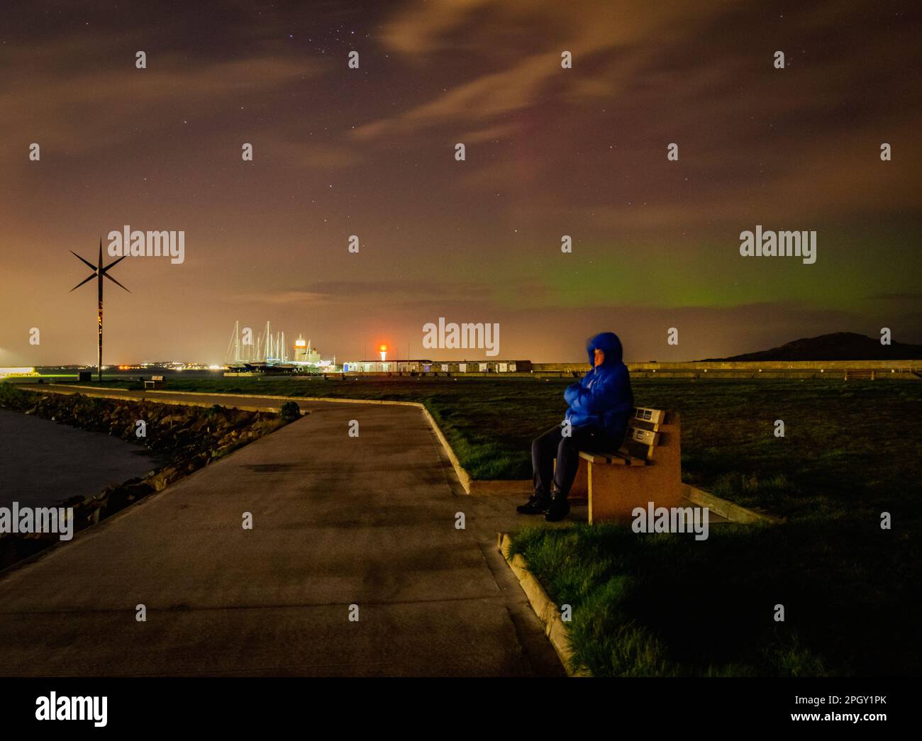 The aurora borealis visible at Howth Harbour as a result of a G3 ...