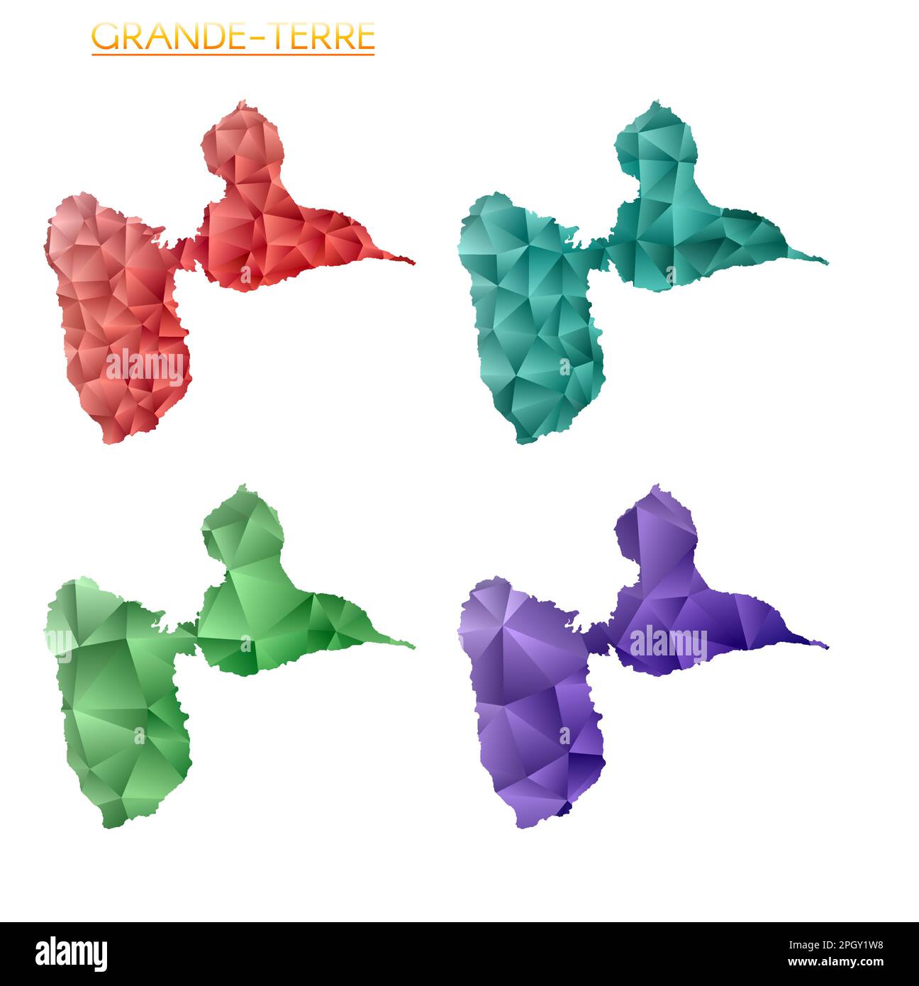Set of vector polygonal maps of Grande-Terre. Bright gradient map of ...