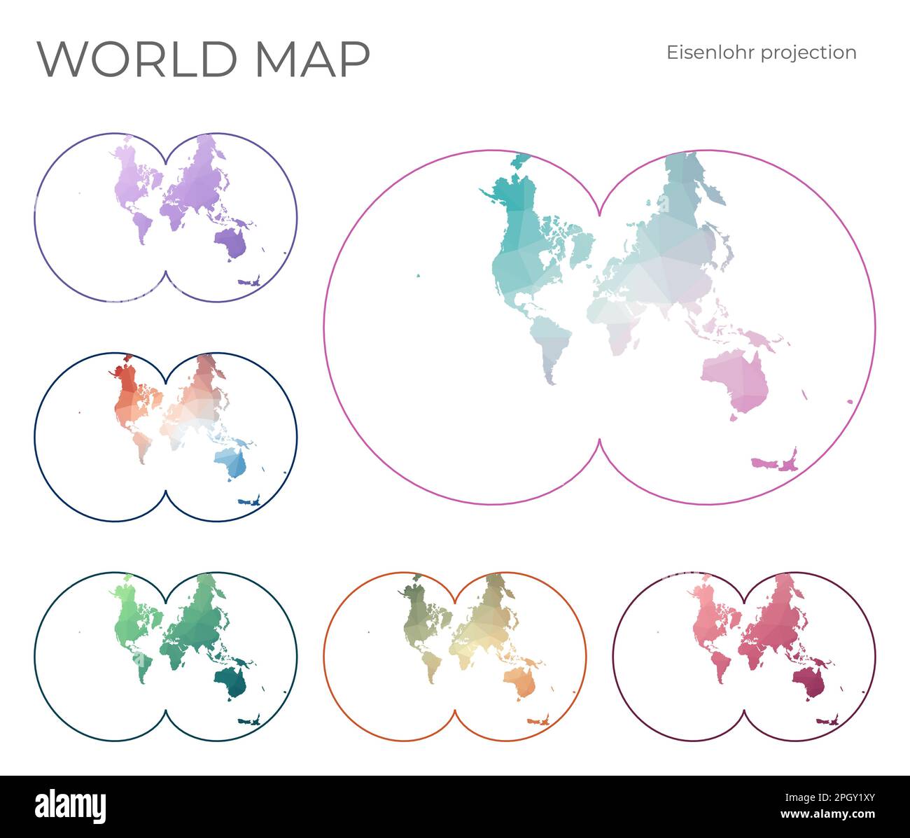 Low Poly World Map Set. Eisenlohr conformal projection. Collection of ...