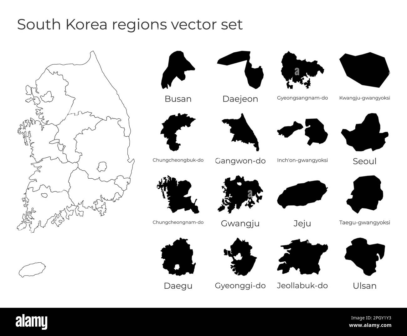 South Korea map with shapes of regions. Blank vector map of the country ...