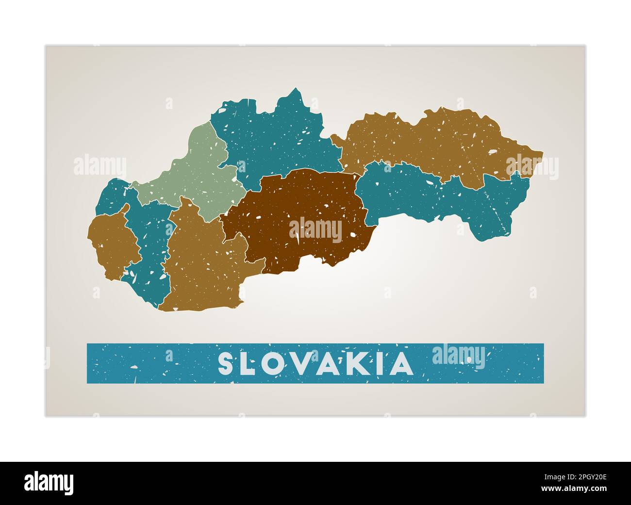 Slovakia map. Country poster with regions. Old grunge texture. Shape of ...