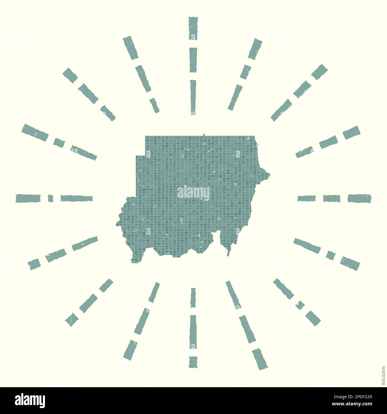 Sudan Logo. Grunge sunburst poster with map of the country. Shape of ...