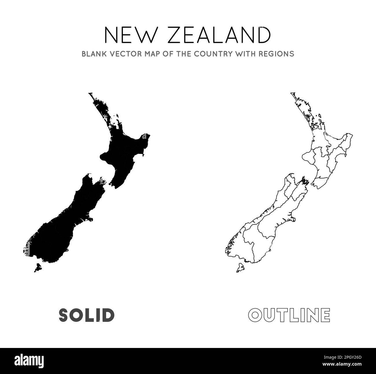 New Zealand map. Blank vector map of the country with regions. Borders ...