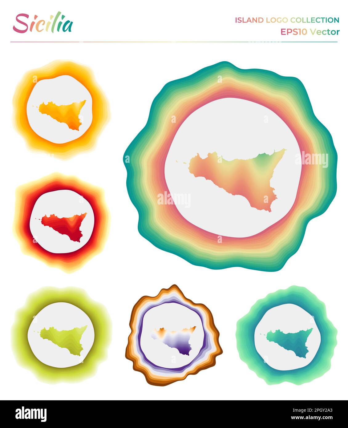 Sicilia logo collection. Colorful badge of the island. Layers around ...