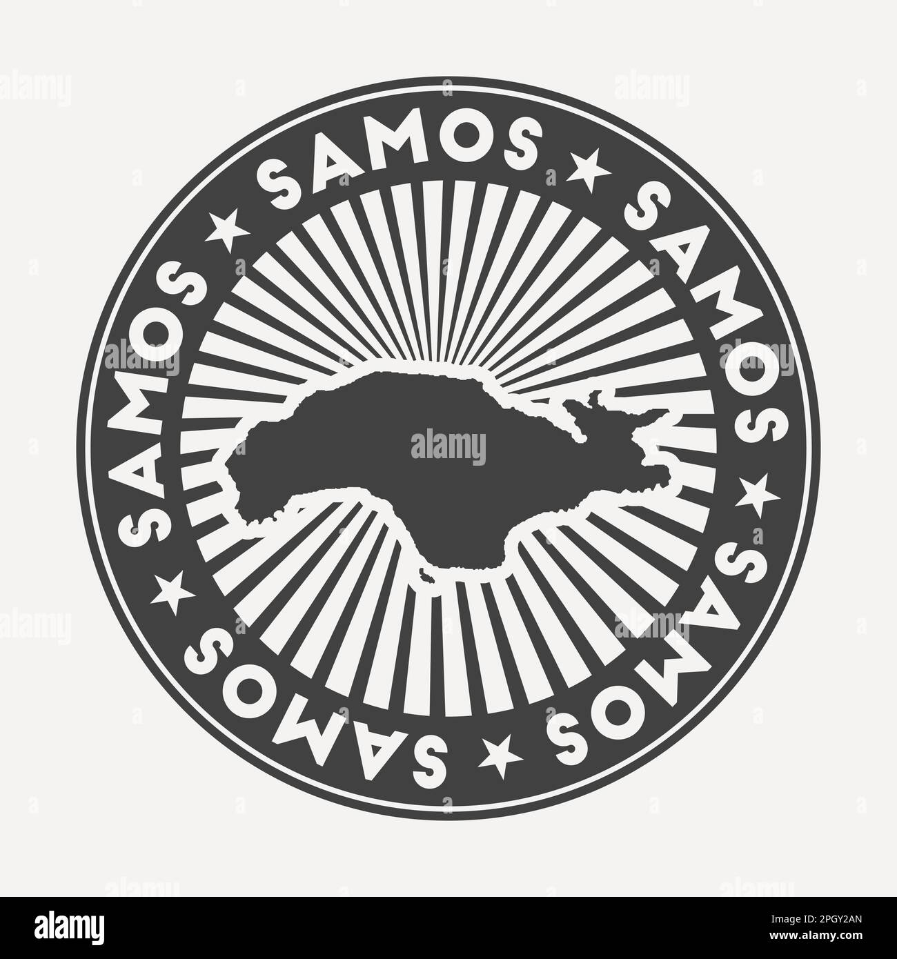 Samos round logo. Vintage travel badge with the circular name and map ...