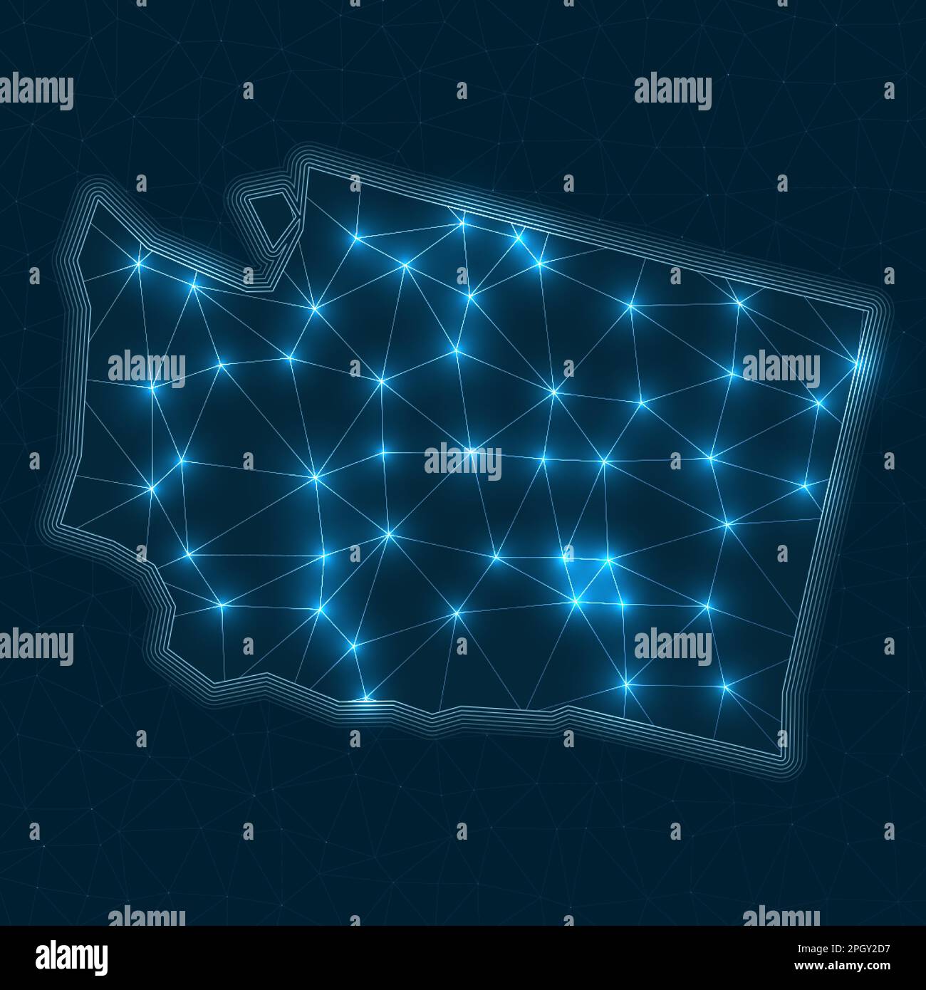 Washington network map. Abstract geometric map of the US state. Digital ...