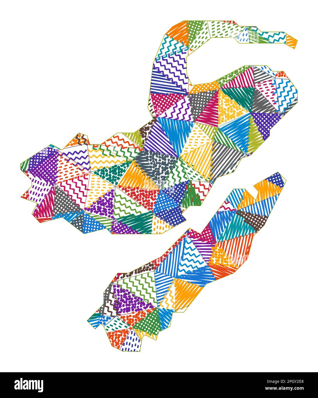 Kid style map of Nusa Lembongan. Hand drawn polygons in the shape of Nusa Lembongan. Vector ...