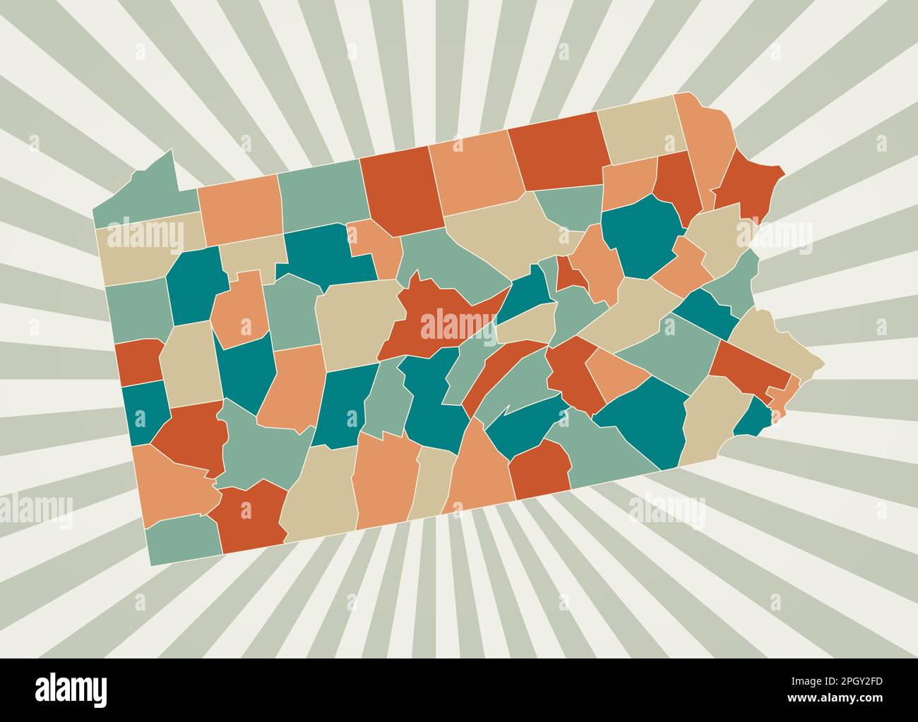 Pennsylvania map. Poster with map of the US state in retro color ...