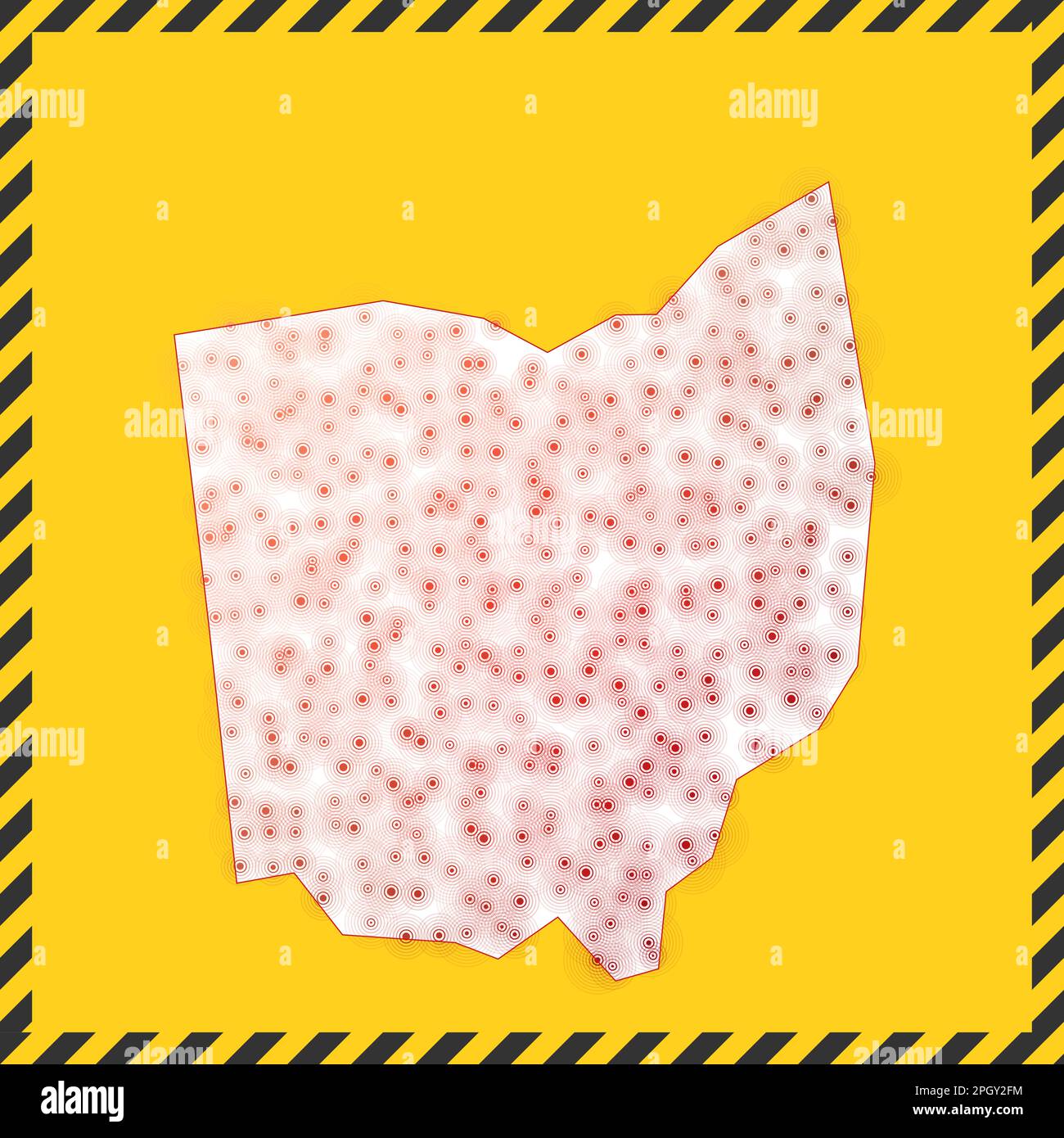 Ohio closed - virus danger sign. Lockdown US state icon. Black striped ...