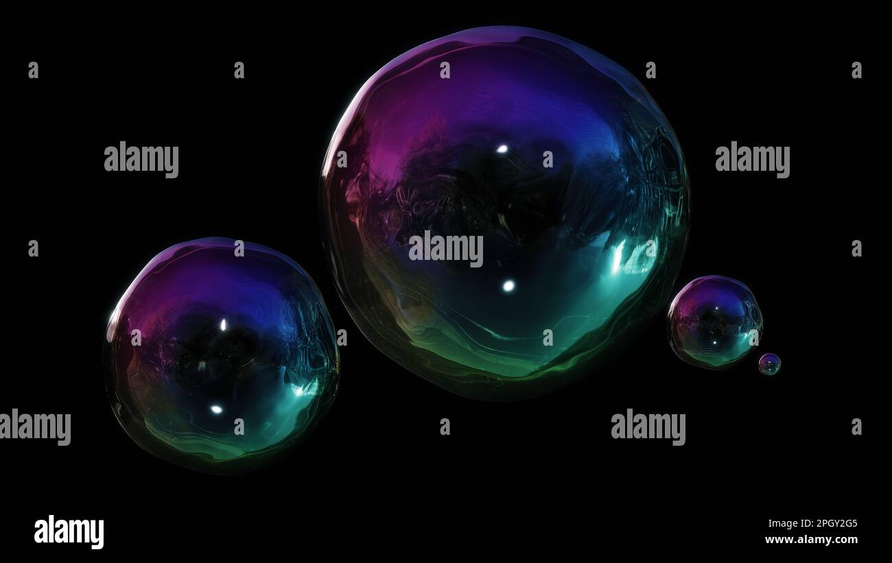 A stylized illustration of massive modern iridescent shiny bubble ...