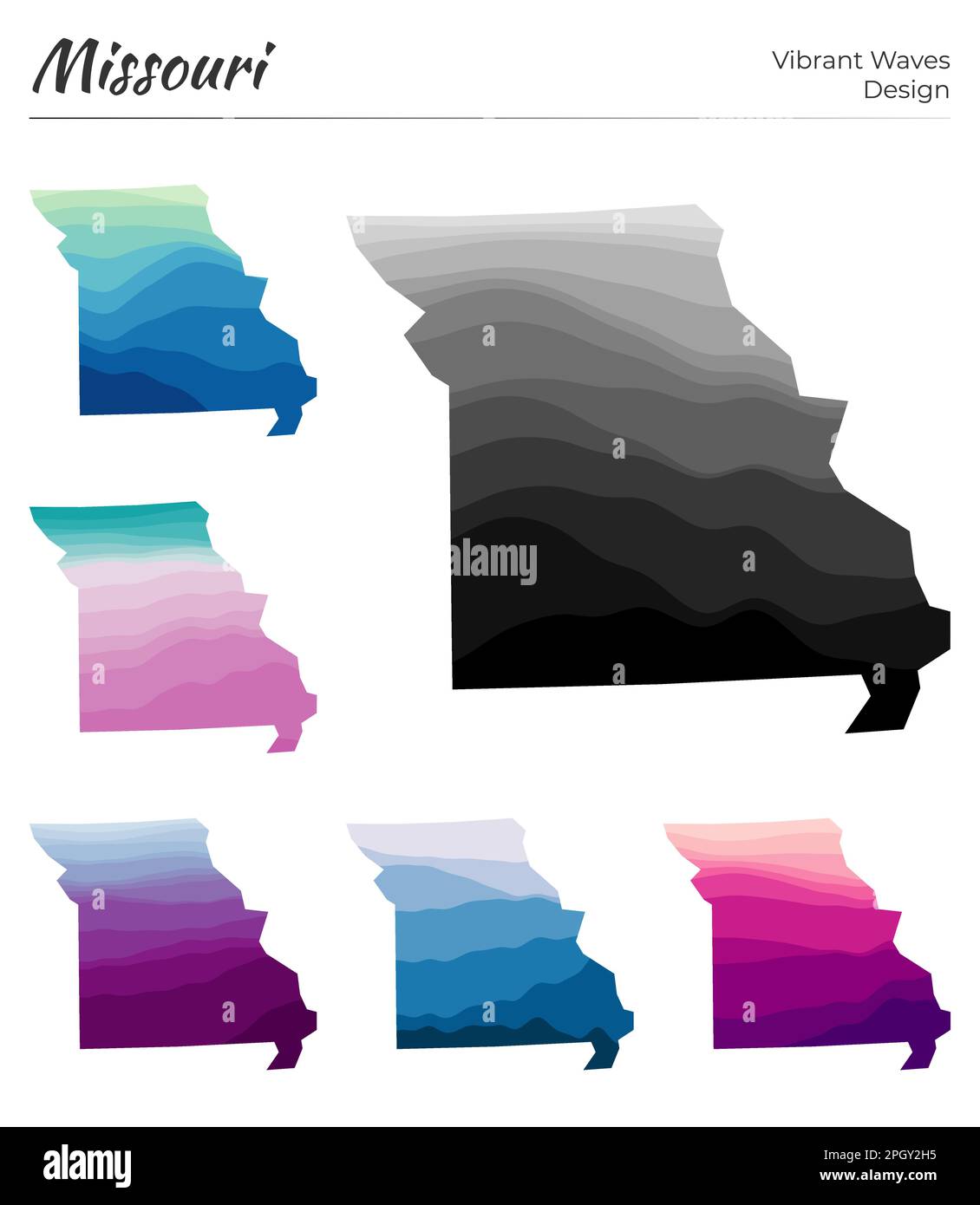 Set of vector maps of Missouri. Vibrant waves design. Bright map of US ...