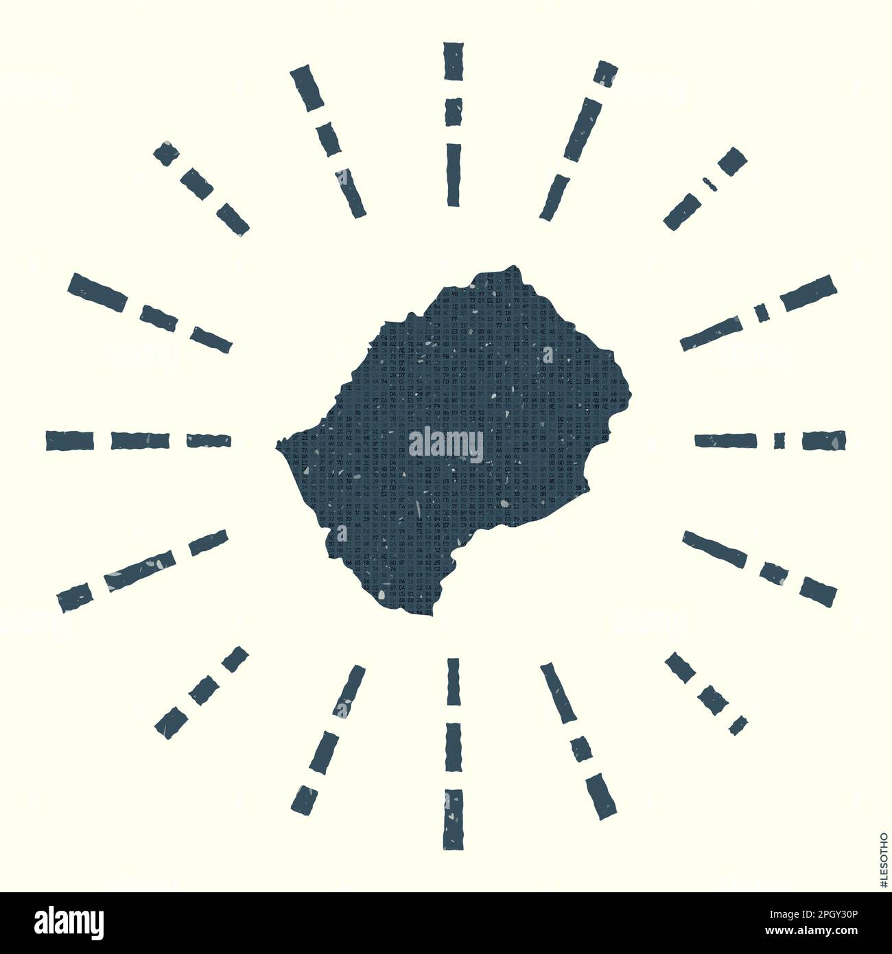 Lesotho Logo. Grunge sunburst poster with map of the country. Shape of ...