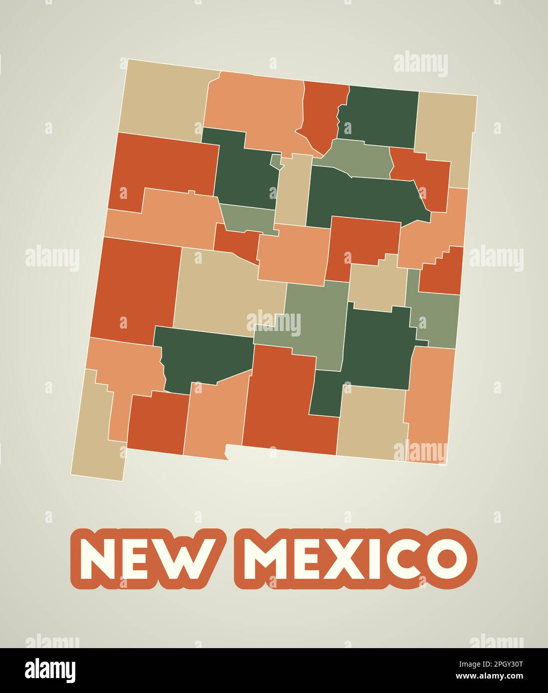 New Mexico poster in retro style. Map of the US state with regions in ...