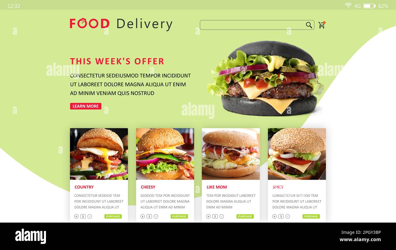 Food delivery app. Display with appetizing menu Stock Photo - Alamy