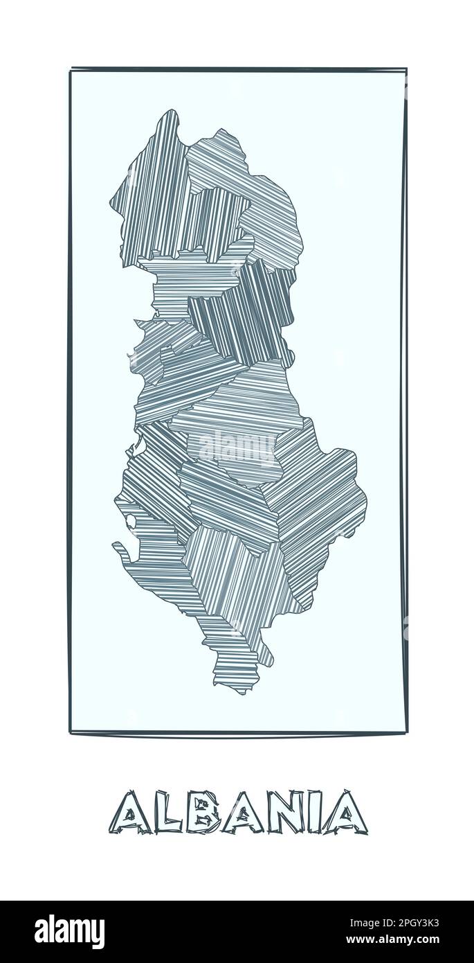 Sketch map of Albania. Grayscale hand-drawn map of the country. Filled ...